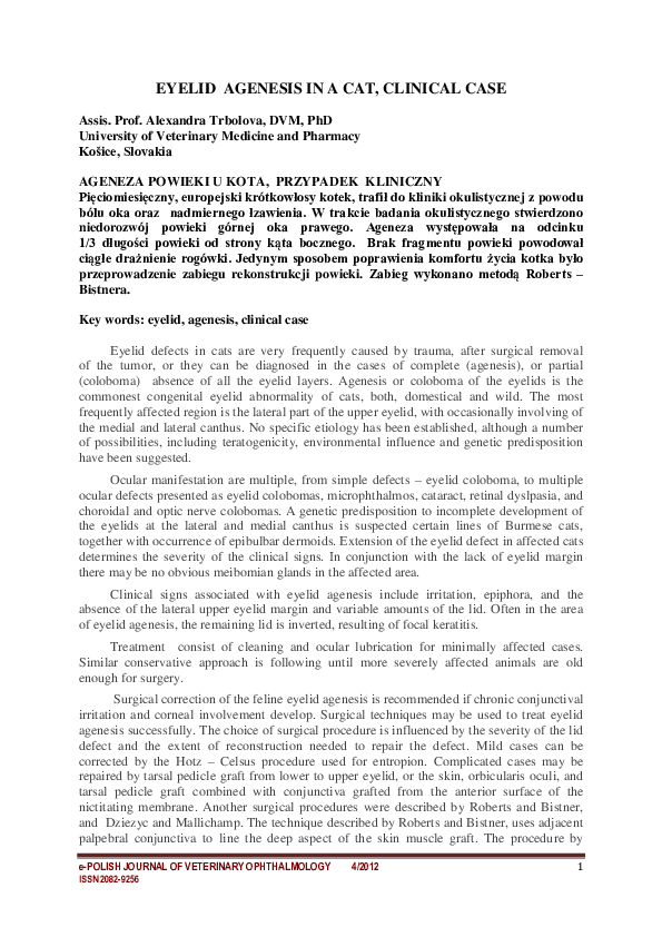 (PDF) EYELID AGENESIS IN A CAT, CLINICAL CASE e-POLISH