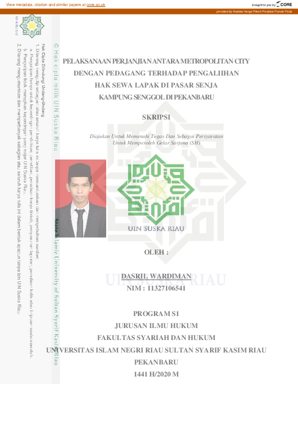 (PDF) Pelaksanaan Perjanjian Antara Metropolitan City Dengan Pedagang ...