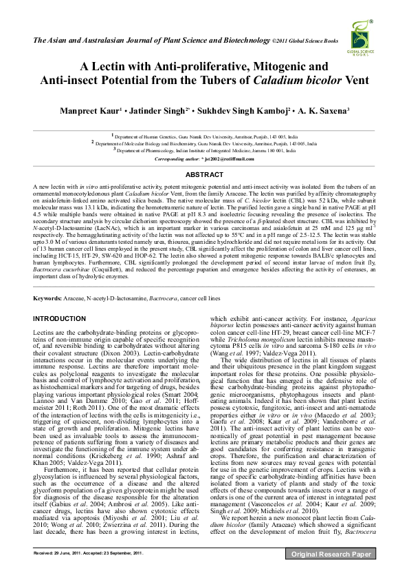 (PDF) A Lectin with Anti-proliferative, Mitogenic and Anti-insect ...