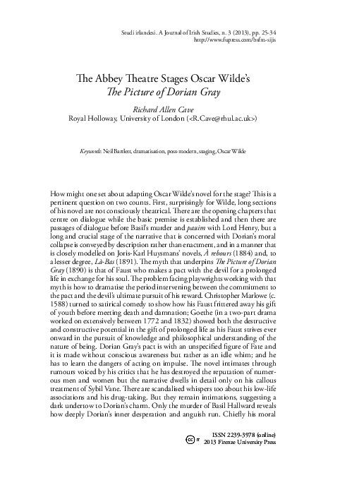 (PDF) The Abbey Theatre Stages Oscar Wilde’s The Picture of Dorian Gray