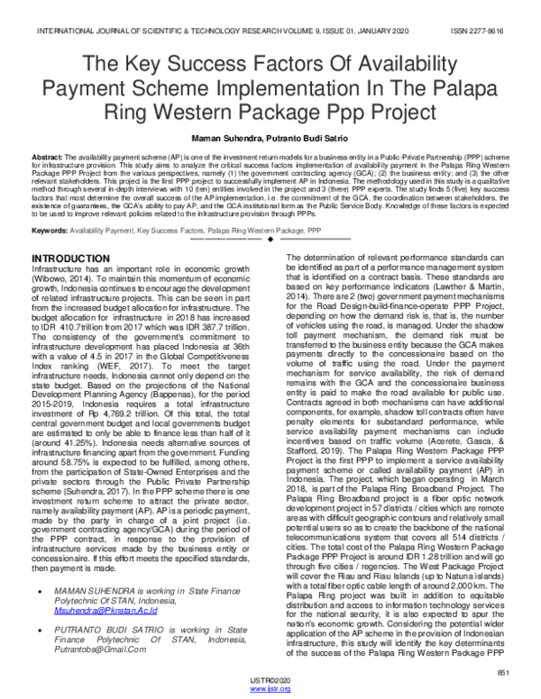 (PDF) The Key Success Factors of Availability Payment Scheme ...