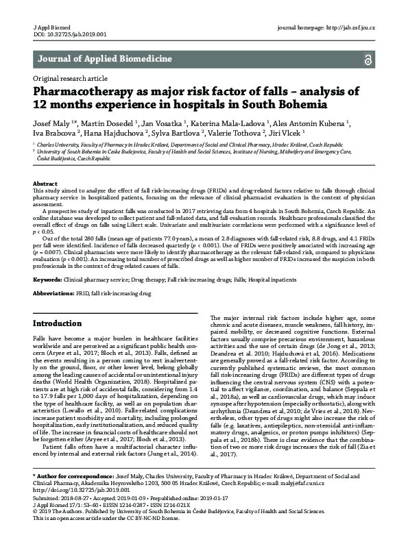 (PDF) Pharmacotherapy as major risk factor of falls - analysis of 12 ...