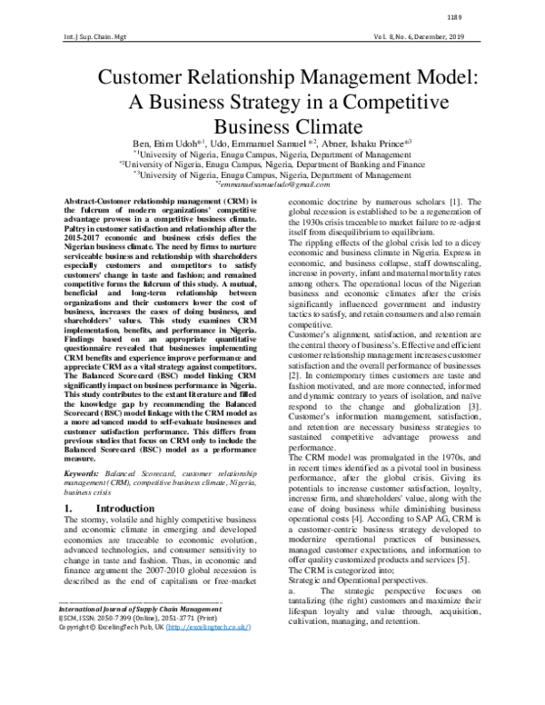 (PDF) Customer Relationship Management Model; A Business Strategy in a ...
