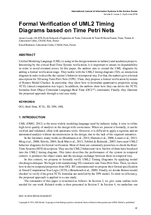 (PDF) Formal Verification of UML2 Timing Diagrams based on Time Petri Nets