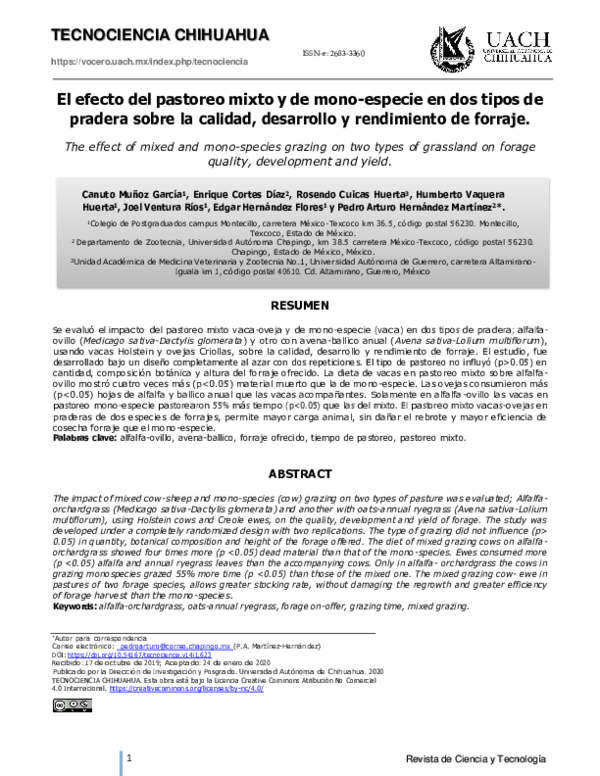 (PDF) El efecto del pastoreo mixto y de mono-especie en dos tipos de ...