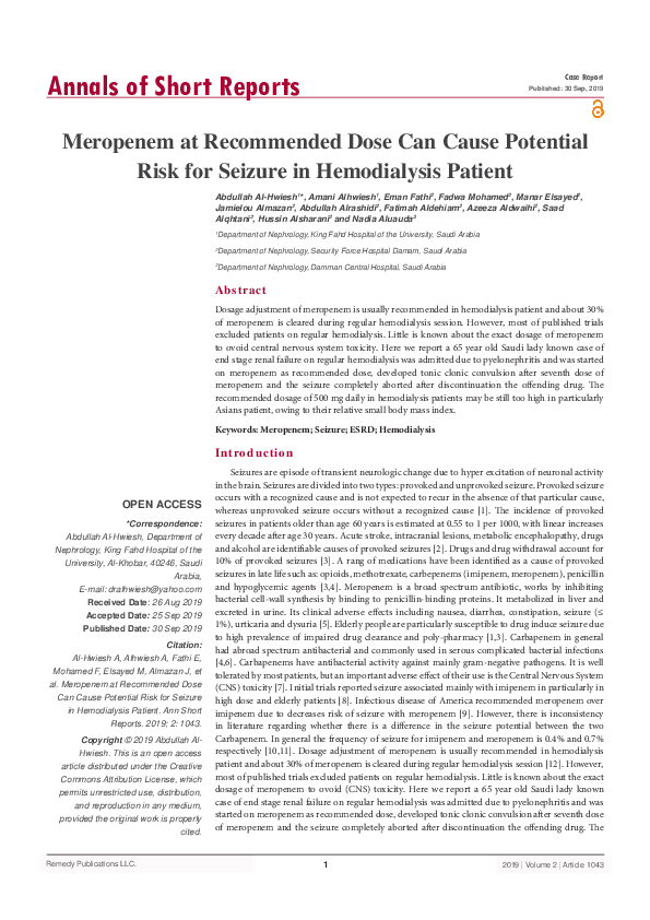(PDF) Meropenem at Recommended Dose Can Cause Potential Risk for ...