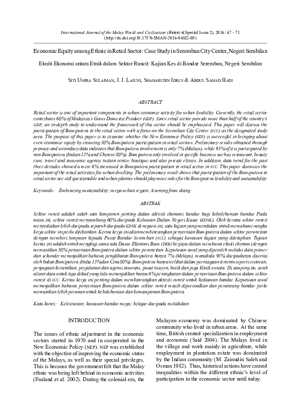 (PDF) Economic equity among ethnic in retail sector: case study in ...