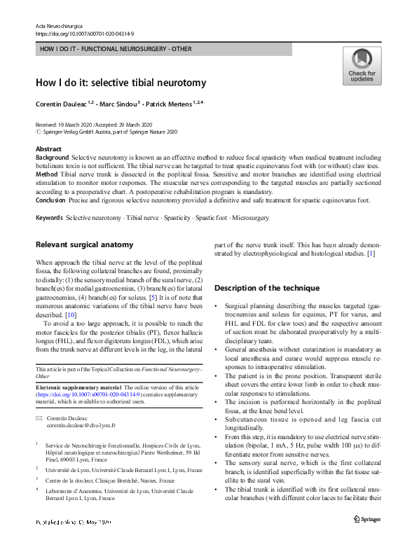 (PDF) How I do it: selective tibial neurotomy