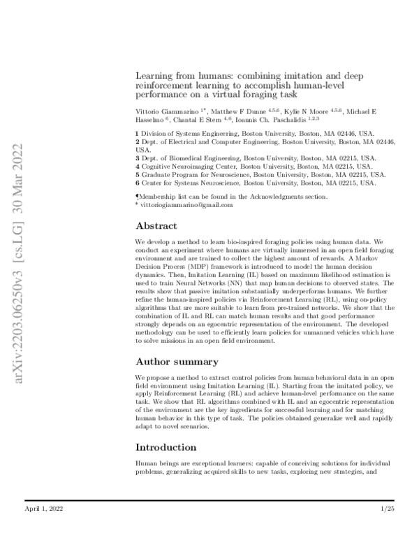 (PDF) Learning from humans: combining imitation and deep reinforcement learning to accomplish ...