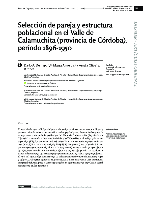 (PDF) Selección de pareja y estructura poblacional en el Valle de ...