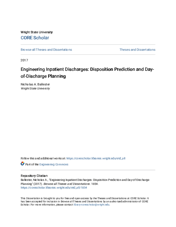 (PDF) Engineering Inpatient Discharges: Disposition Prediction and Day ...