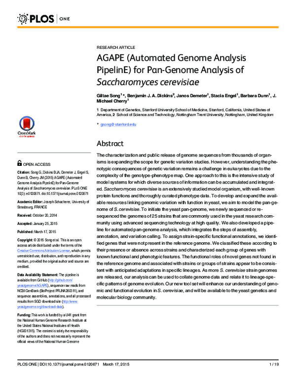 (PDF) AGAPE: Automated Pan-Genome Analysis in Yeast