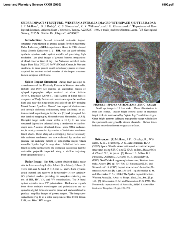 (PDF) Spider Impact Structure, Western Australia Imaged with Space ...