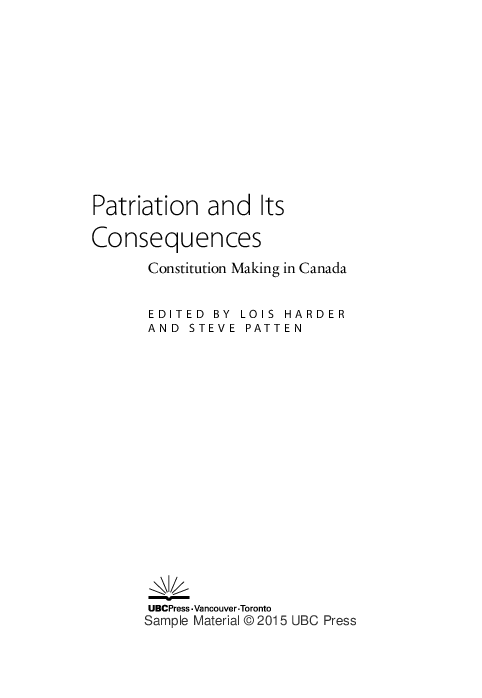(PDF) Patriation and Its Consequences: Constitution Making in Canada