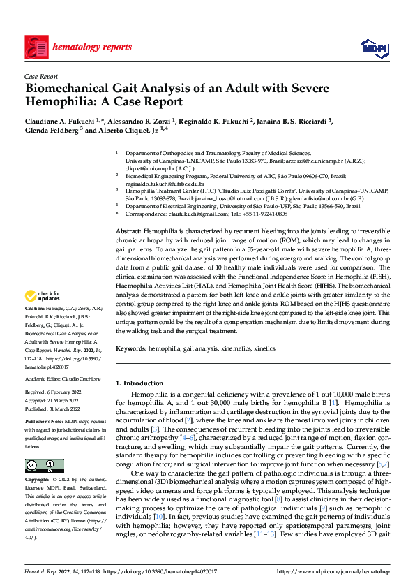 (PDF) Biomechanical Gait Analysis of an Adult with Severe Hemophilia: A Case Report