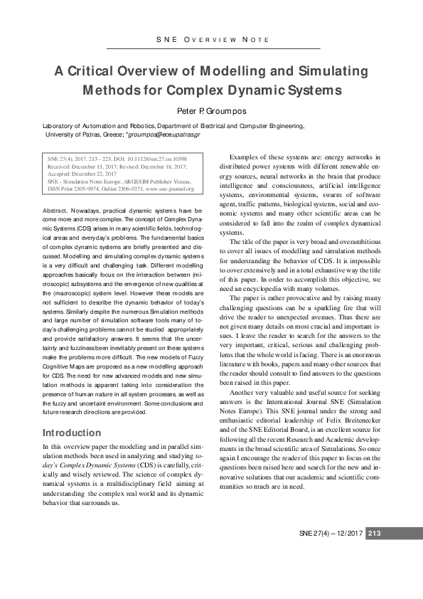Pdf A Critical Overview Of Modelling And Simulating Methods For