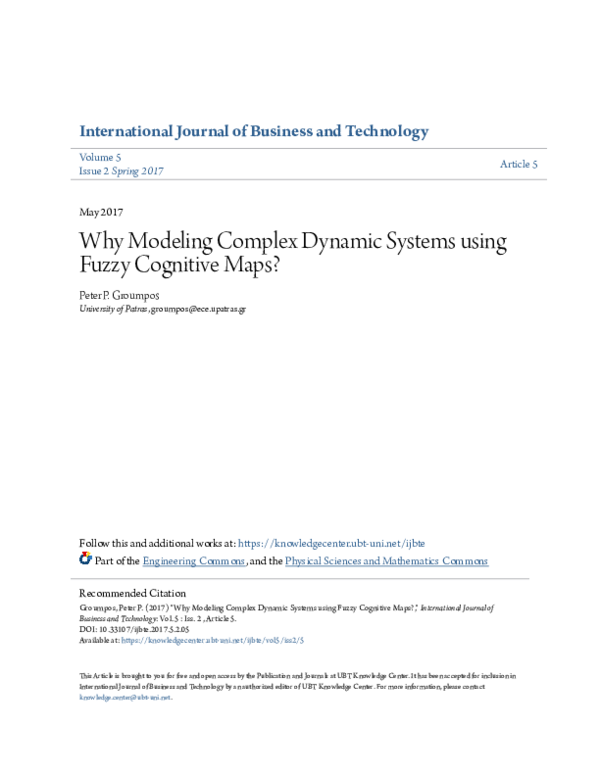 (PDF) Why Modeling Complex Dynamic Systems using Fuzzy Cognitive Maps?