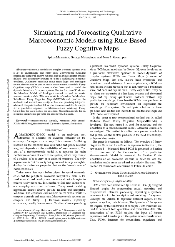 Pdf Simulating And Forecasting Qualitative Marcoeconomic Models Using Rule Based Fuzzy 