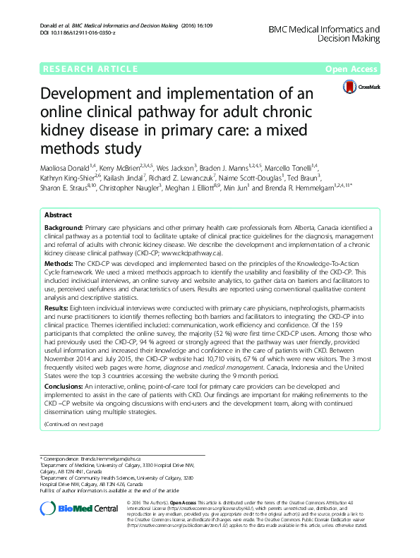 (PDF) Development and implementation of an online clinical pathway for adult chronic kidney ...