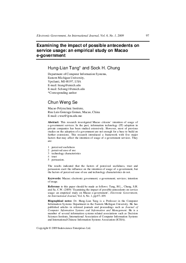 (PDF) Examining the impact of possible antecedents on service usage: an ...