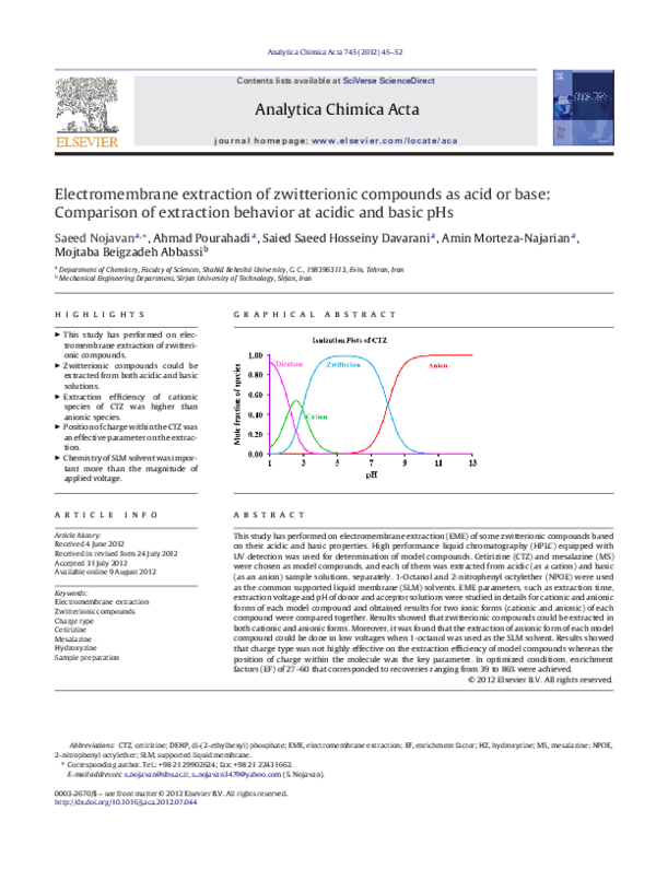 (PDF) Electromembrane extraction of zwitterionic compounds as acid or ...