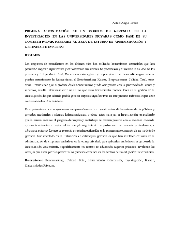 (DOC) PRIMERA APROXIMACIÓN DE UN MODELO DE GERENCIA DE LA INVESTIGACIÓN ...