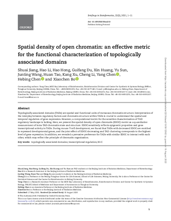 (PDF) Spatial density of open chromatin: an effective metric for the ...