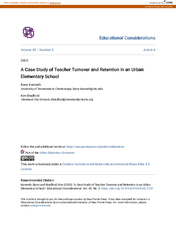 (PDF) A Case Study of Teacher Turnover and Retention in an Urban ...