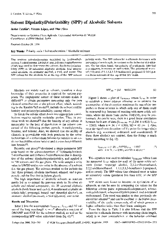 (PDF) Solvent dipolarity/polarizability (SPP) of alcoholic solvents