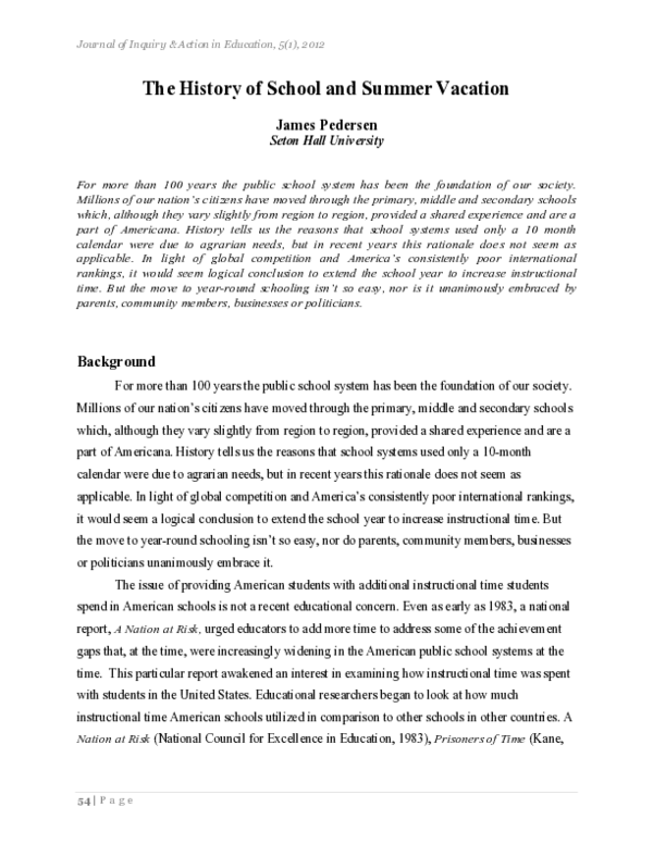 (PDF) The History of School and Summer Vacation