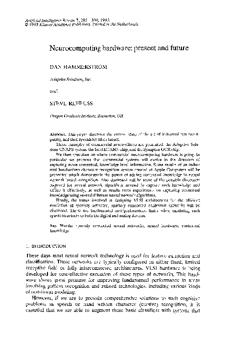 (PDF) Neurocomputing hardware: present and future | Dan Hammerstrom - Academia.edu