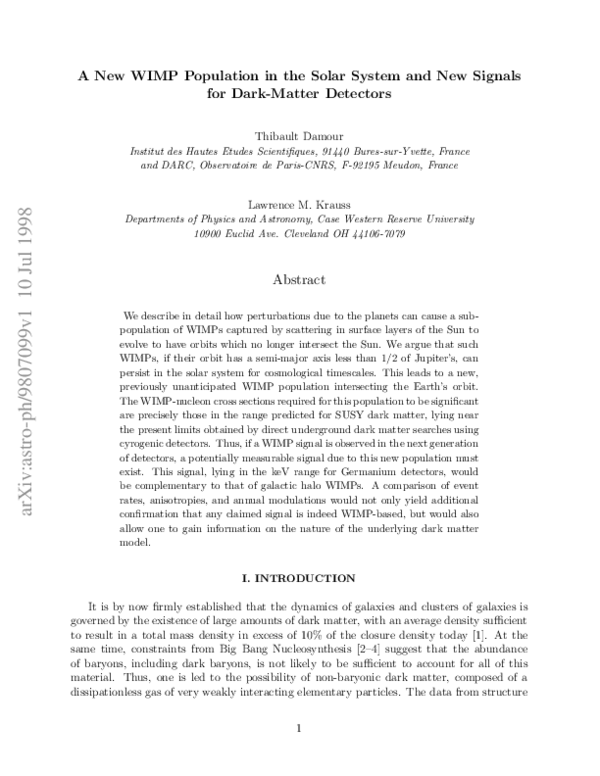 (PDF) New WIMP population in the solar system and new signals for dark ...