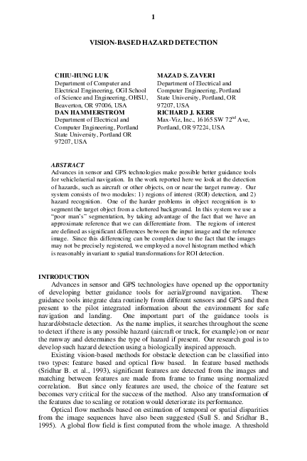 (PDF) Vision-Based Hazard Detection