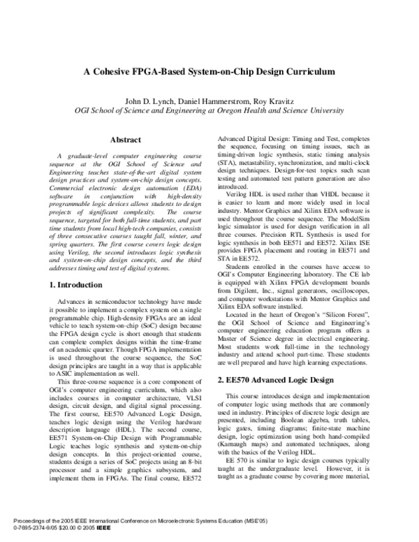 (PDF) A Cohesive FPGA-Based System-on-Chip Design Curriculum