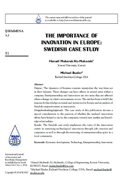 (PDF) The importance of innovation in Europe: Swedish case study