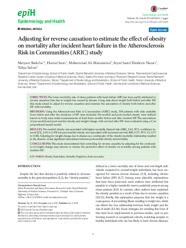 (PDF) Adjusting for reverse causation to estimate the effect of obesity ...