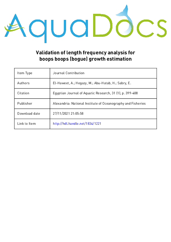 (PDF) Validation of Length Frequency Analysis for Boops Boops (Bogue ...