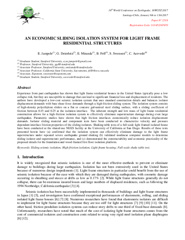 (PDF) An Economic Sliding Isolation System for Light Frame Residential ...