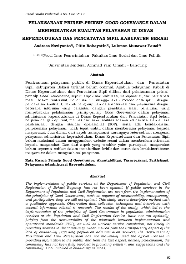 (PDF) Pelaksanaan Prinsip-Prinsip Good Govenance Dalam Meningkatkan Kualitas Pelayanan DI Dinas ...