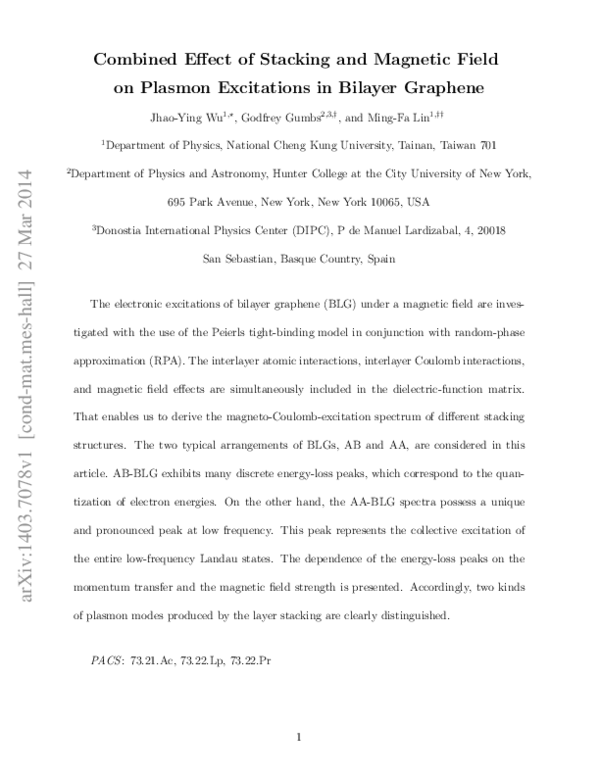 (PDF) Combined effect of stacking and magnetic field on plasmon ...