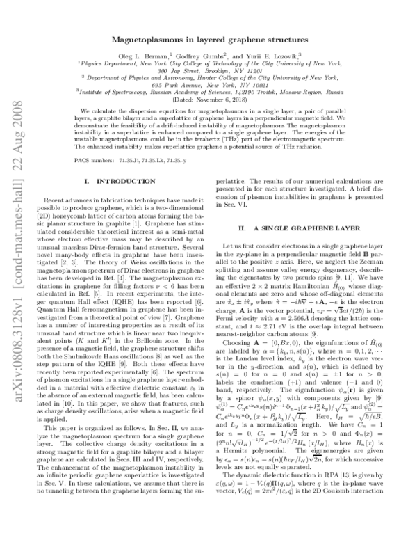 (PDF) Magnetoplasmons in layered graphene structures