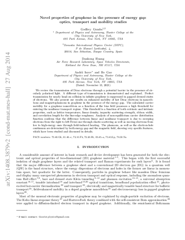 (PDF) Novel properties of graphene in the presence of energy gap ...
