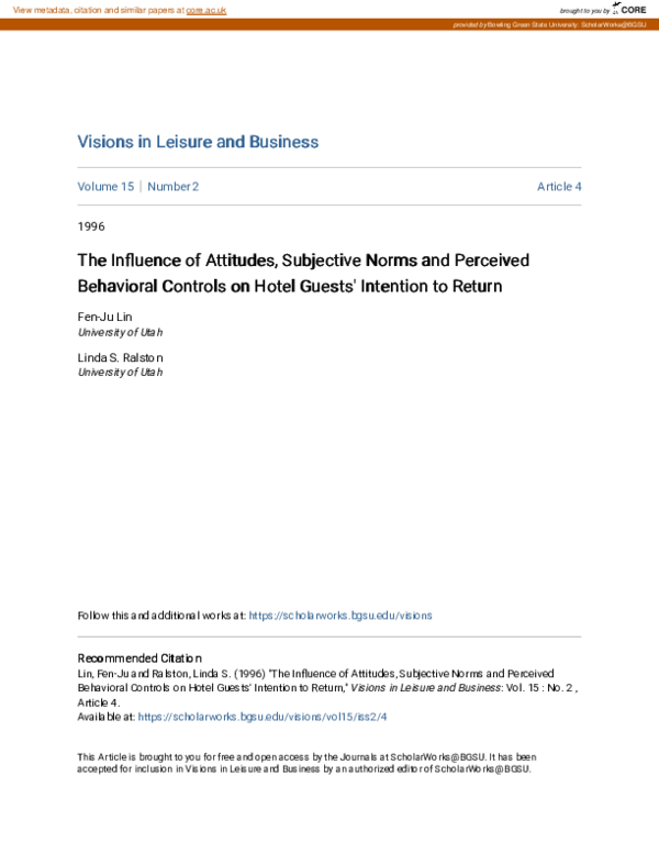(PDF) The Influence of Attitudes, Subjective Norms and Perceived ...