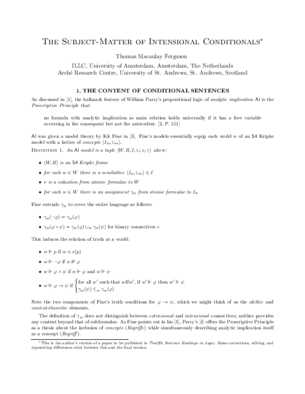 (PDF) The Subject-Matter of Intensional Conditionals