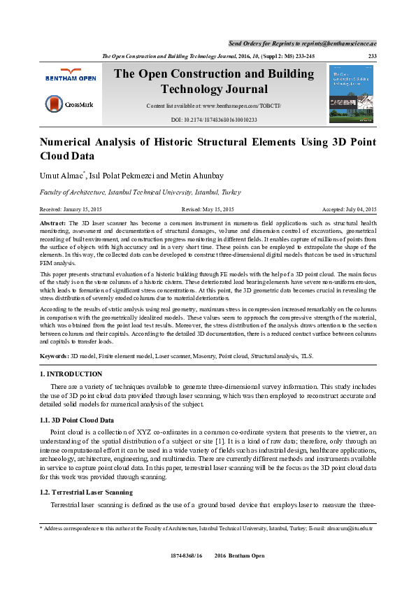 (PDF) Numerical Analysis of Historic Structural Elements Using 3D Point ...