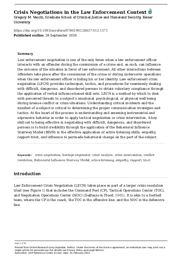 (PDF) Crisis Negotiation in the Law Enforcement Context