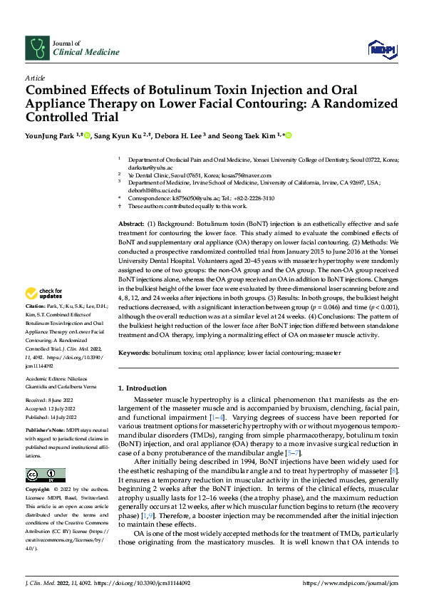 (PDF) Combined Effects of Botulinum Toxin Injection and Oral Appliance Therapy on Lower Facial ...