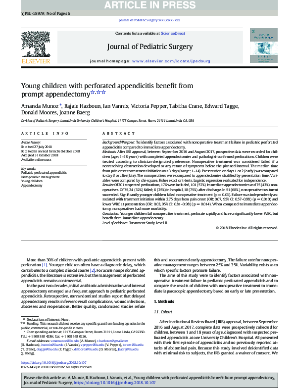 (PDF) Young Children with Perforated Appendicitis Benefit from Prompt ...