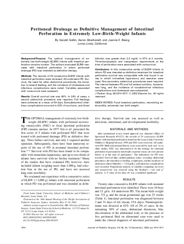 (PDF) Peritoneal drainage as definitive management of intestinal ...