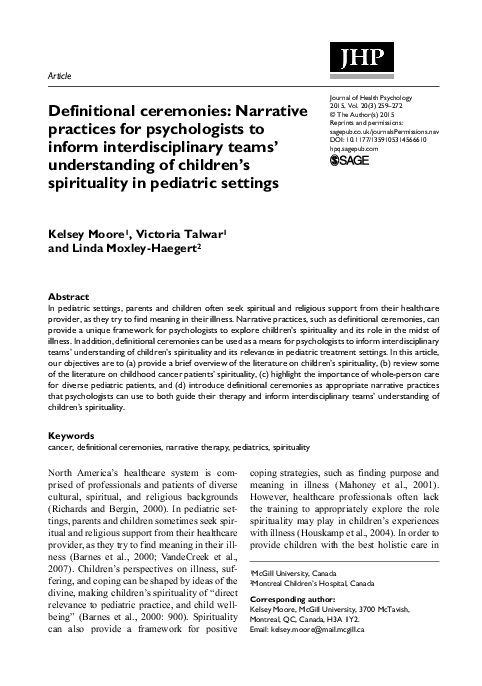 (PDF) Definitional ceremonies: Narrative practices for psychologists to ...